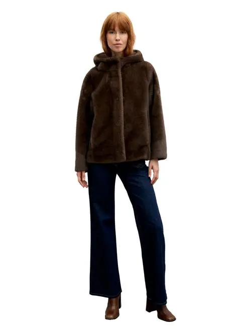 Gerard Darel Agate Funnel Collar Faux Fur Coat