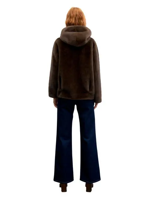 Gerard Darel Agate Funnel Collar Faux Fur Coat