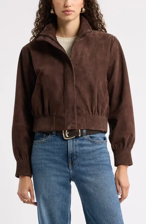 Nordstrom Funnel Neck Suede Bomber Jacket