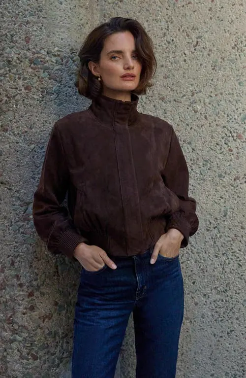 Nordstrom Funnel Neck Suede Bomber Jacket