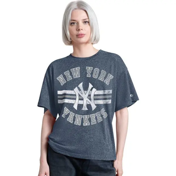 STARTER New York Yankees Jump Shot Boyfriend Tri-blend T-shirt - Navy