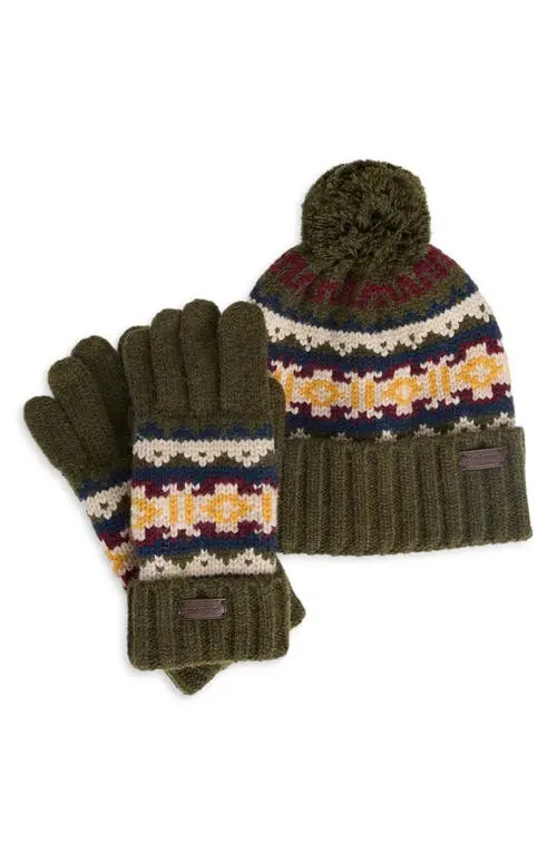Barbour Kane Beanie & Gloves Set - Dk Olive