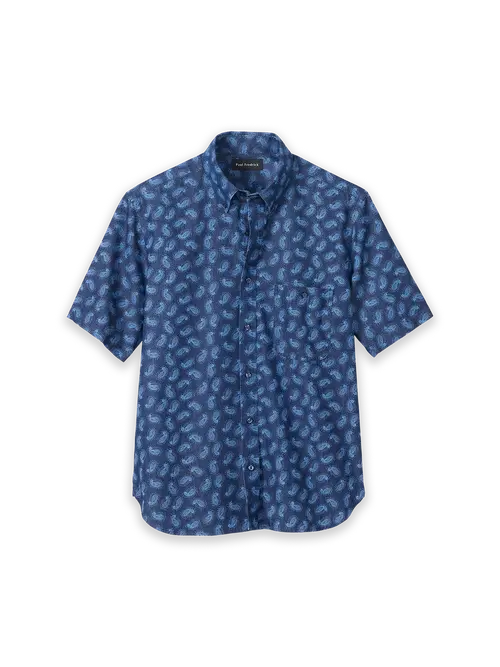 PAUL FREDRICK Slim Fit Cotton Denim Casual Shirt - Dark Navy