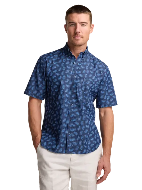 PAUL FREDRICK Slim Fit Cotton Denim Casual Shirt - Dark Navy