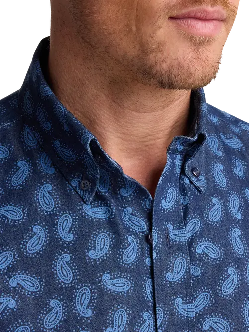 PAUL FREDRICK Slim Fit Cotton Denim Casual Shirt - Dark Navy