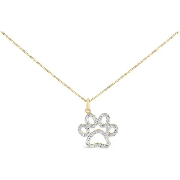 HAUS OF BRILLIANCE Gold Vermeil Diamond Accent Pet Paw Pendant Necklace - Silver