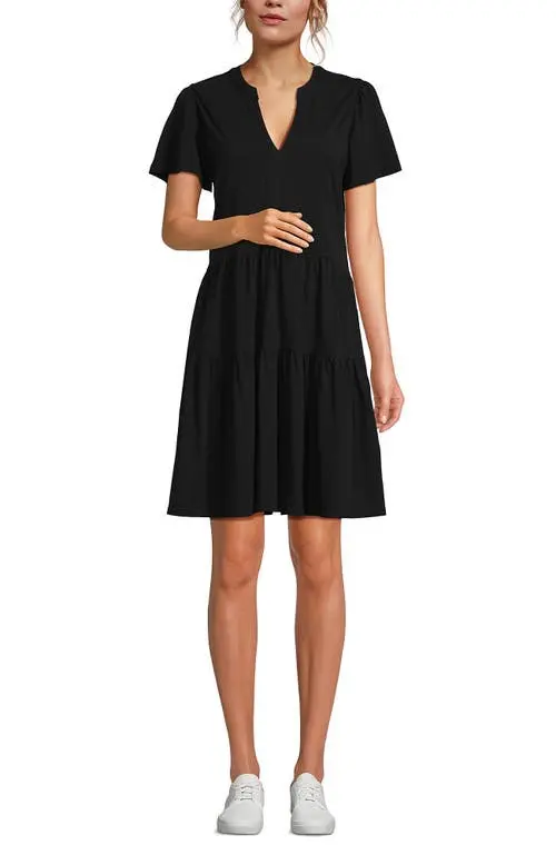 LANDS' END Cotton Jersey Tiered Mini Dress - Black