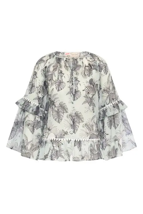 MAISON COMMON Printed Batist Blouse With Ruffles
