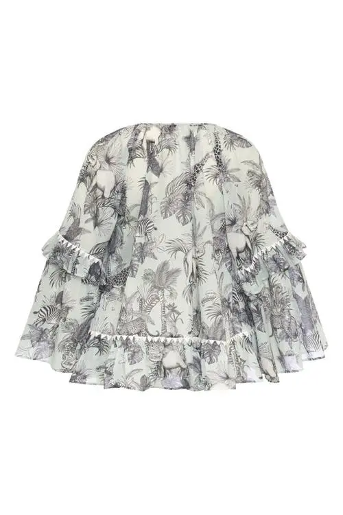 MAISON COMMON Printed Batist Blouse With Ruffles