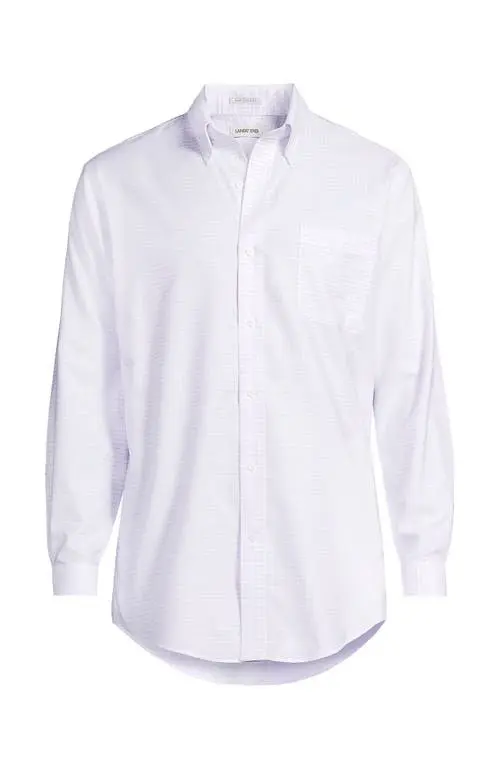 LANDS' END Big And Tall No Iron Supima Oxford Dress Shirt - White/amethyst Windowpane