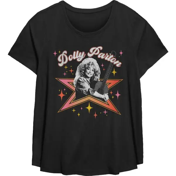 DOLLY PARTON Distressed Bright Star Short Sleeve T-shirt - Black