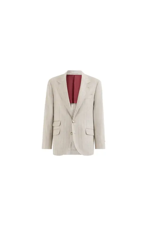Brunello Cucinelli Striped Cashmere And Silk Diagonal Flannel Deconstructed Cavallo Blazer With Metal Buttons - Grey