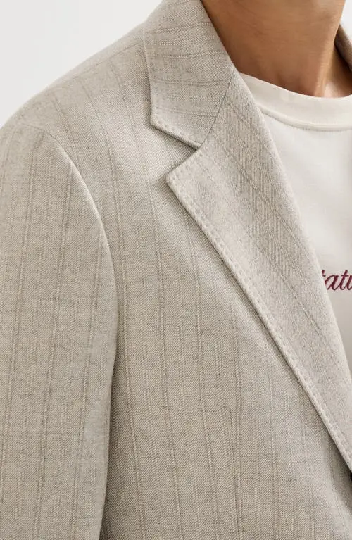 Brunello Cucinelli Striped Cashmere And Silk Diagonal Flannel Deconstructed Cavallo Blazer With Metal Buttons - Grey