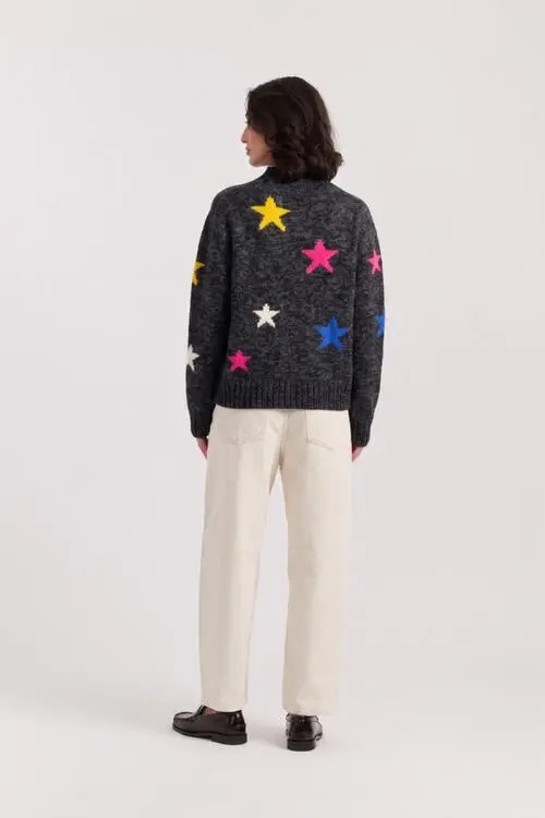 Chinti & Parker Wool-cashmere Blend Star Roll Neck Sweater - Black
