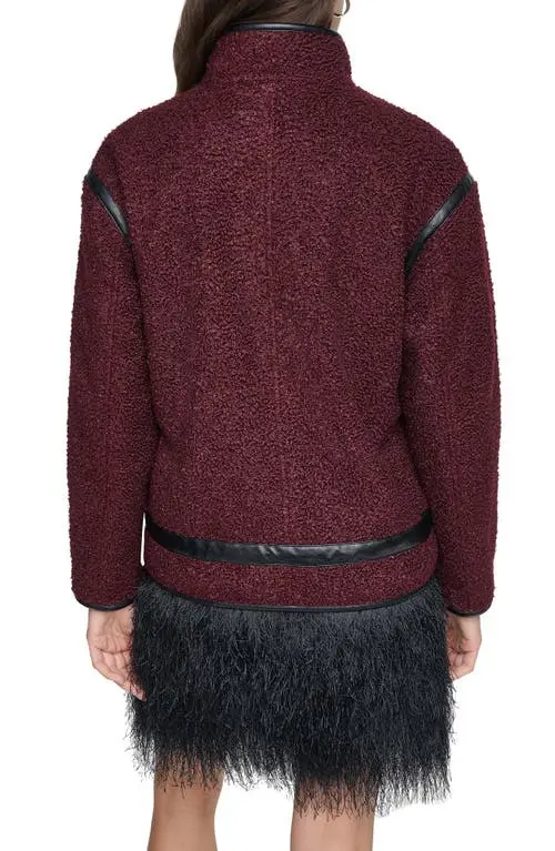 Dkny Boucle Jacket With Faux Leather Trim