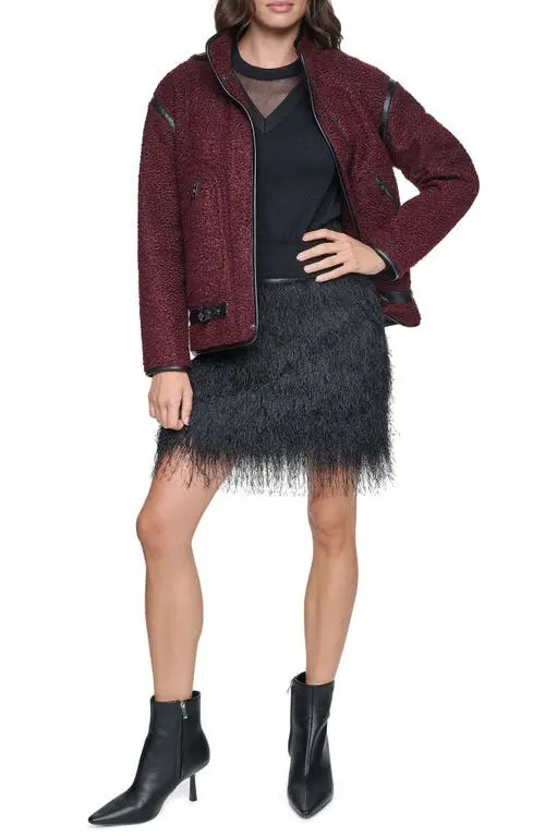 Dkny Boucle Jacket With Faux Leather Trim