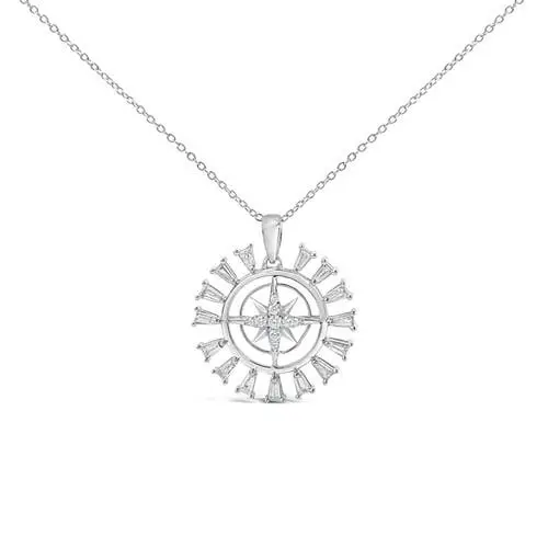 HAUS OF BRILLIANCE Sterling 1/2 Cttw Diamond Starburst Compass Medallion Pendant Necklace - Silver