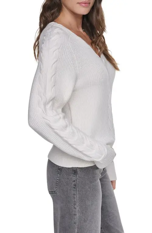 Dkny Cable Knit V-neck Sweater - Ivory
