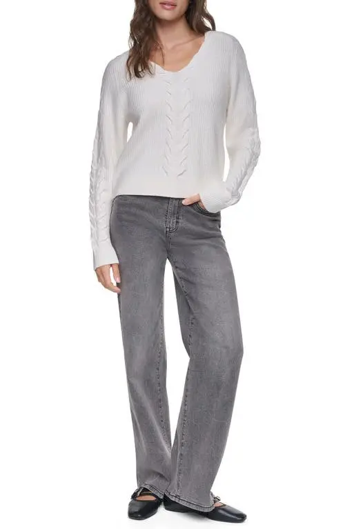 Dkny Cable Knit V-neck Sweater - Ivory