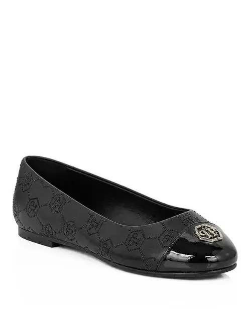 Philipp Plein Nappa Leather Ballerina Flats Monogram Strass