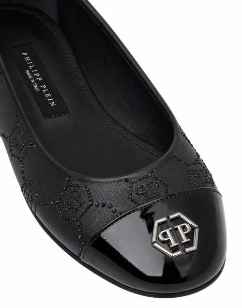 Philipp Plein Nappa Leather Ballerina Flats Monogram Strass