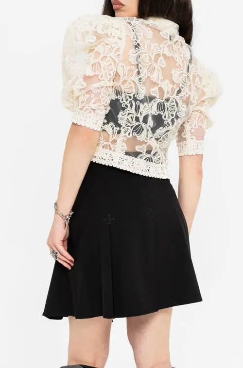 DISTURBIA Angela Folk Embroidered Blouse - White