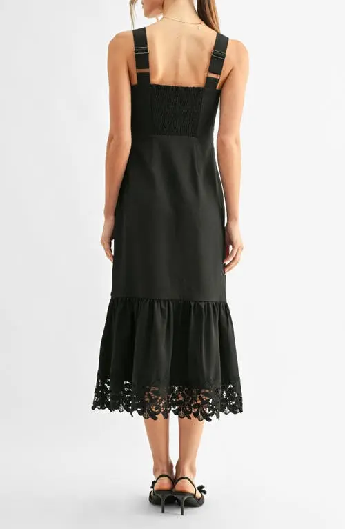 Adelyn Rae Davina Embroidered Lace Detail Midi Dress - Black