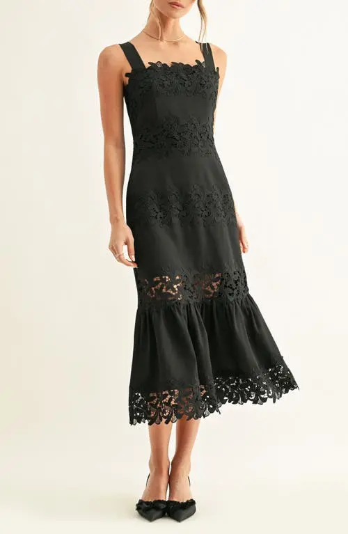 Adelyn Rae Davina Embroidered Lace Detail Midi Dress - Black