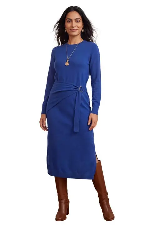 JESSICA LONDON Sweater Wrap Midi Dress - Dark Sapphire
