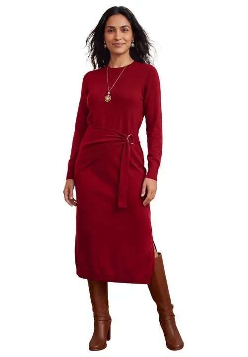 JESSICA LONDON Sweater Wrap Midi Dress - Rich Burgundy