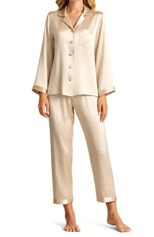 SILKSILKY Pure Silk Long Sleeve Pajamas - Champagne