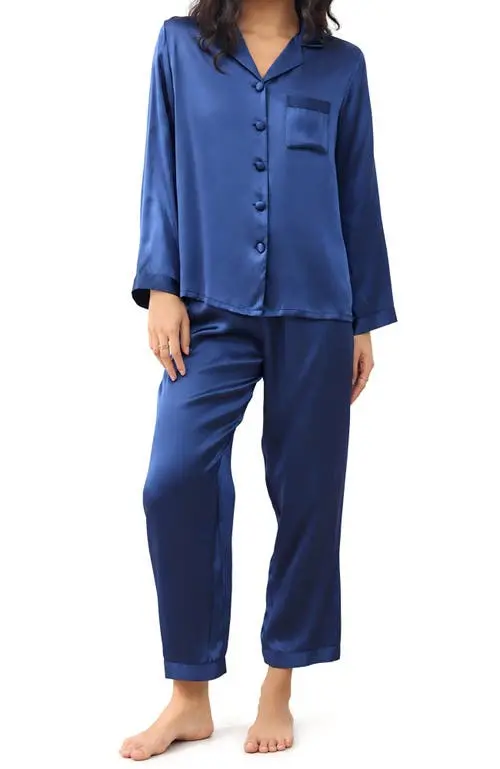 SILKSILKY Pure Silk Long Sleeve Pajamas - Dark Blue