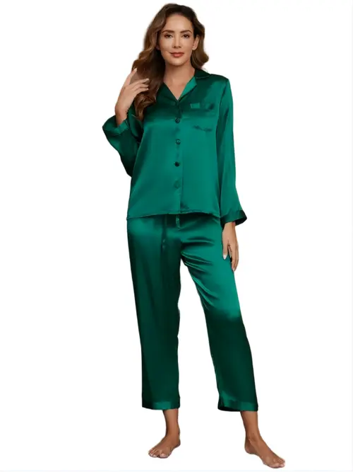 SILKSILKY Pure Silk Long Sleeve Pajamas - Green