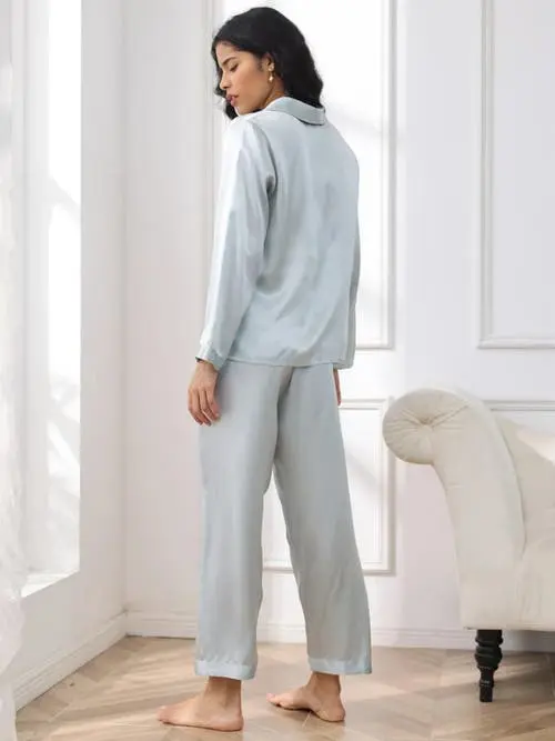 SILKSILKY Pure Silk Long Sleeve Pajamas - Light Blue