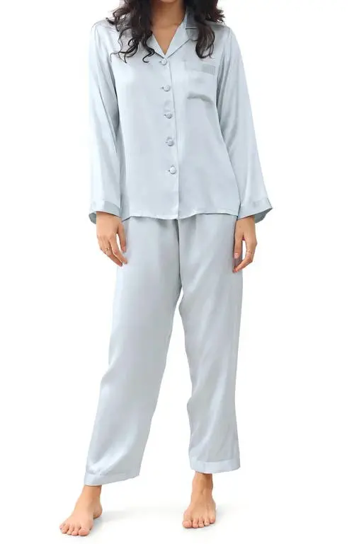 SILKSILKY Pure Silk Long Sleeve Pajamas - Light Blue