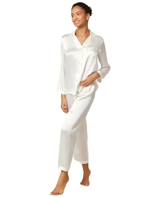 SILKSILKY Pure Silk Long Sleeve Pajamas - White