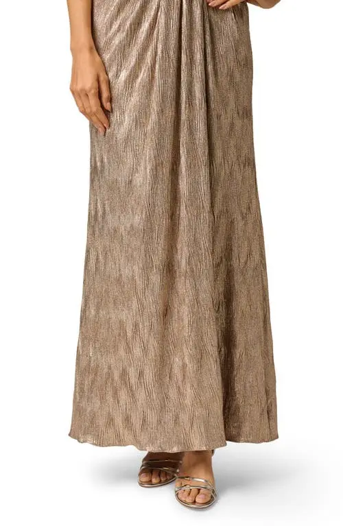 Adrianna Papell Crinkle Metallic Draped Stretch Halter Gown