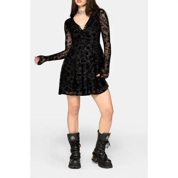 DISTURBIA Sanct Flocked Long Sleeve Mini Dress