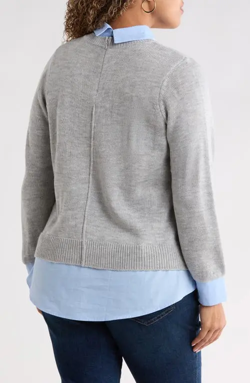 SUGARLIPS Azira Mixed Media Layered Sweater - Light Grey Multi