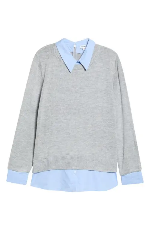 SUGARLIPS Azira Mixed Media Layered Sweater - Light Grey Multi