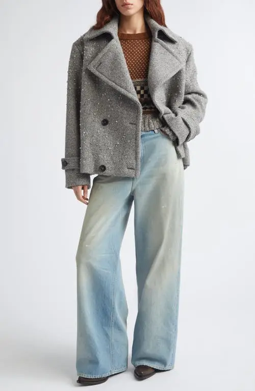 GOLDEN GOOSE Crystal Embellished Wool Short Trench Coat