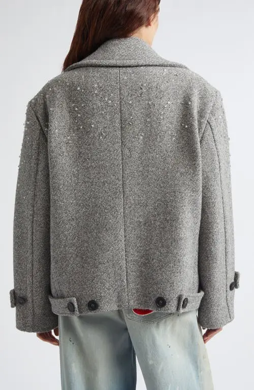 GOLDEN GOOSE Crystal Embellished Wool Short Trench Coat