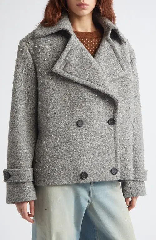 GOLDEN GOOSE Crystal Embellished Wool Short Trench Coat