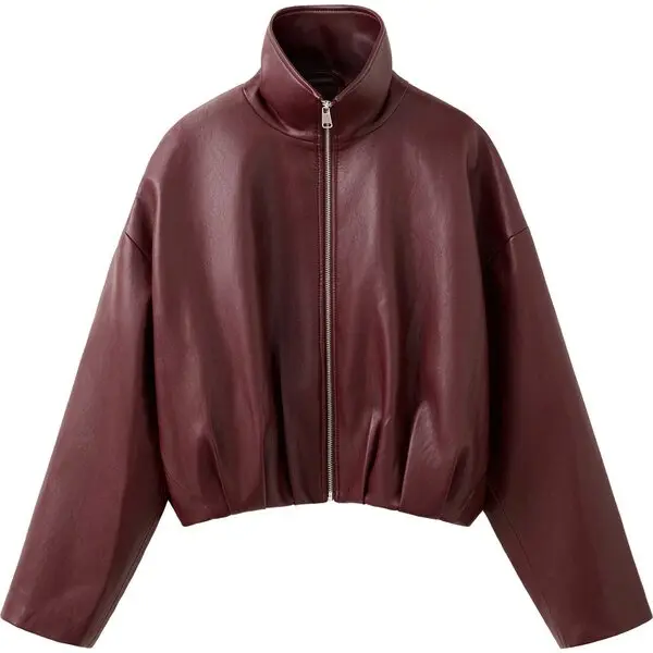 Mango Faux Leather Funnel Neck Jacket