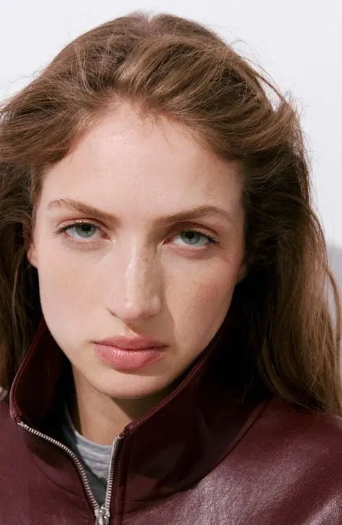 Mango Faux Leather Funnel Neck Jacket