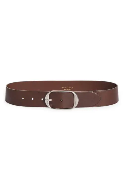 NILI LOTAN Nili Leather Belt - Chestnut With Silver