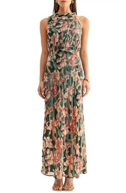Adelyn Rae Veda Floral Burnout Maxi Dress - Teal Multi