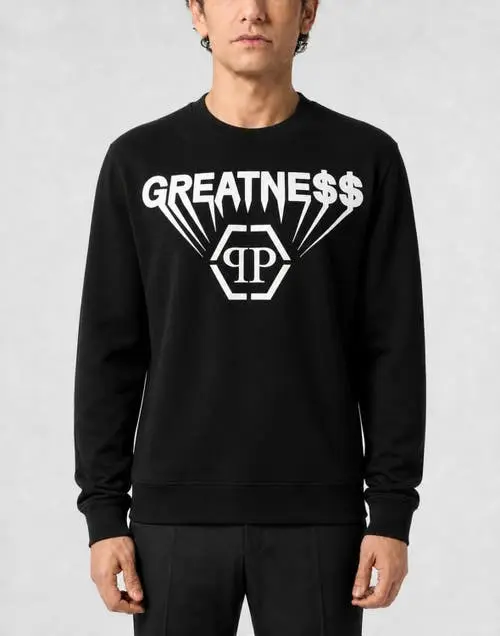Philipp Plein Printed Fleece Round Neck Sweatshirt Greatness - Black