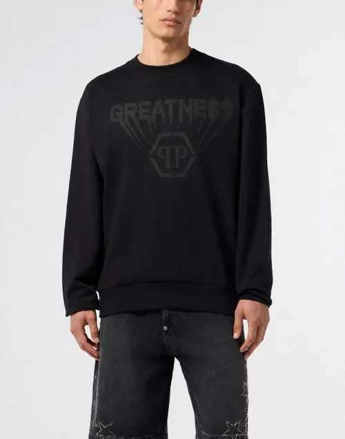 Philipp Plein Printed Fleece Round Neck Sweatshirt Greatness - Black/black