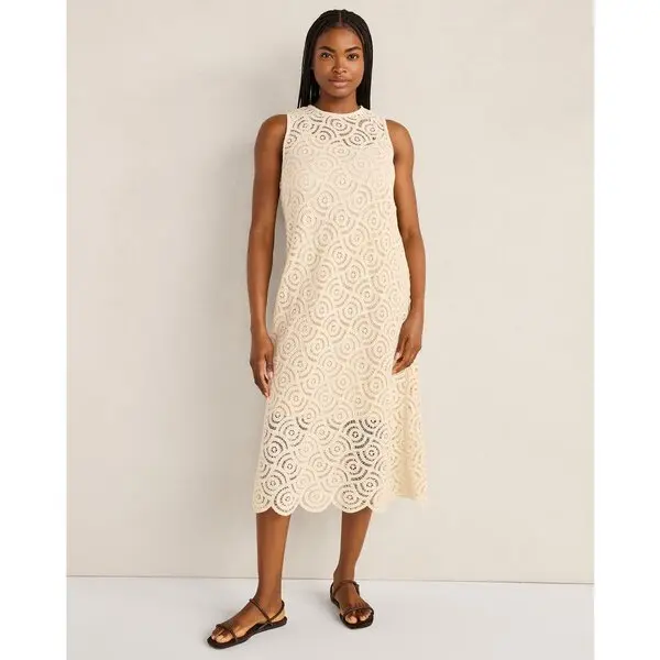 HAVEN WELL WITHIN Cotton Crochet Scalloped Midi Dress
